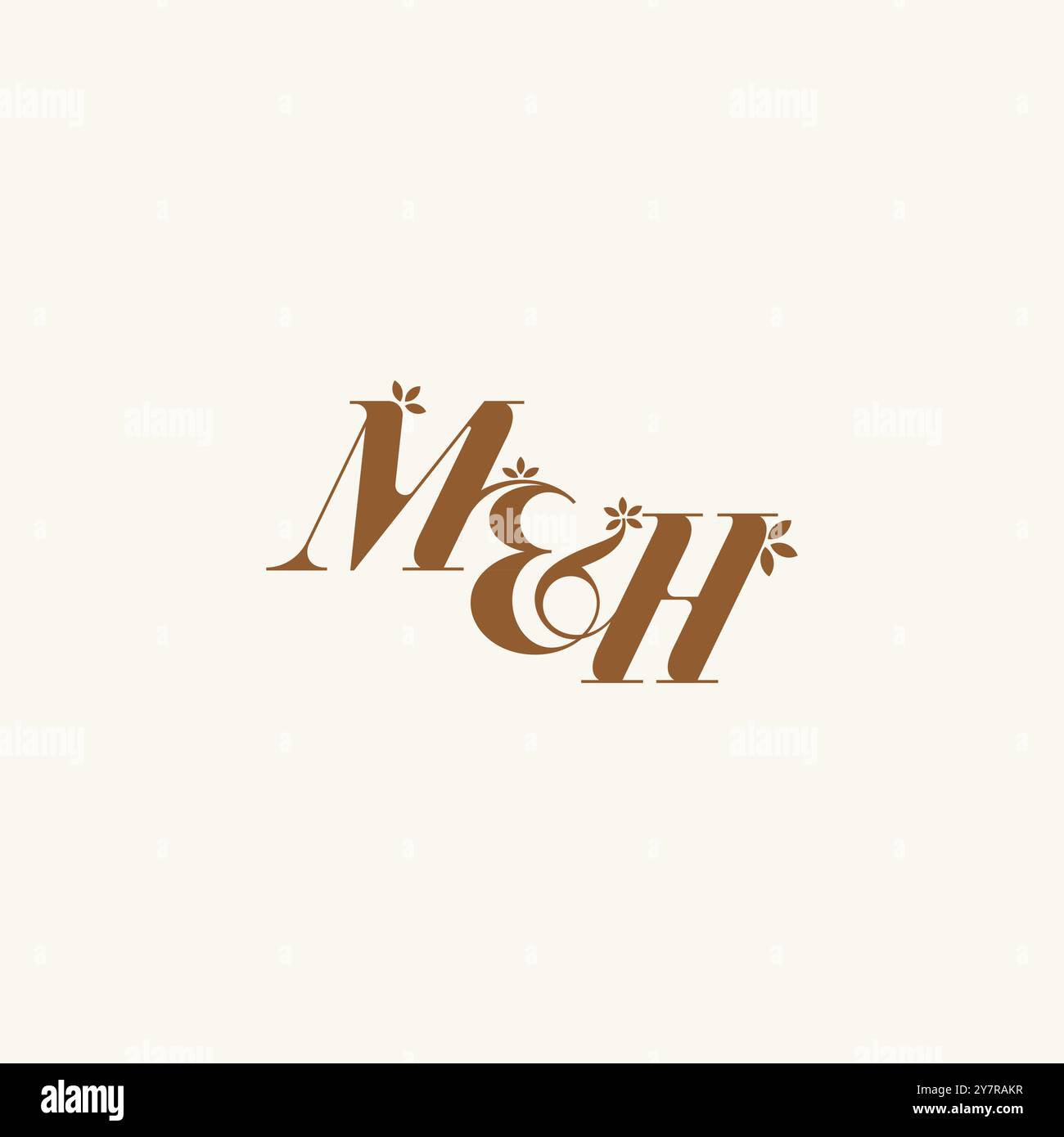 beauty bold monogram leaf logo organic and nature concept MH initial ...