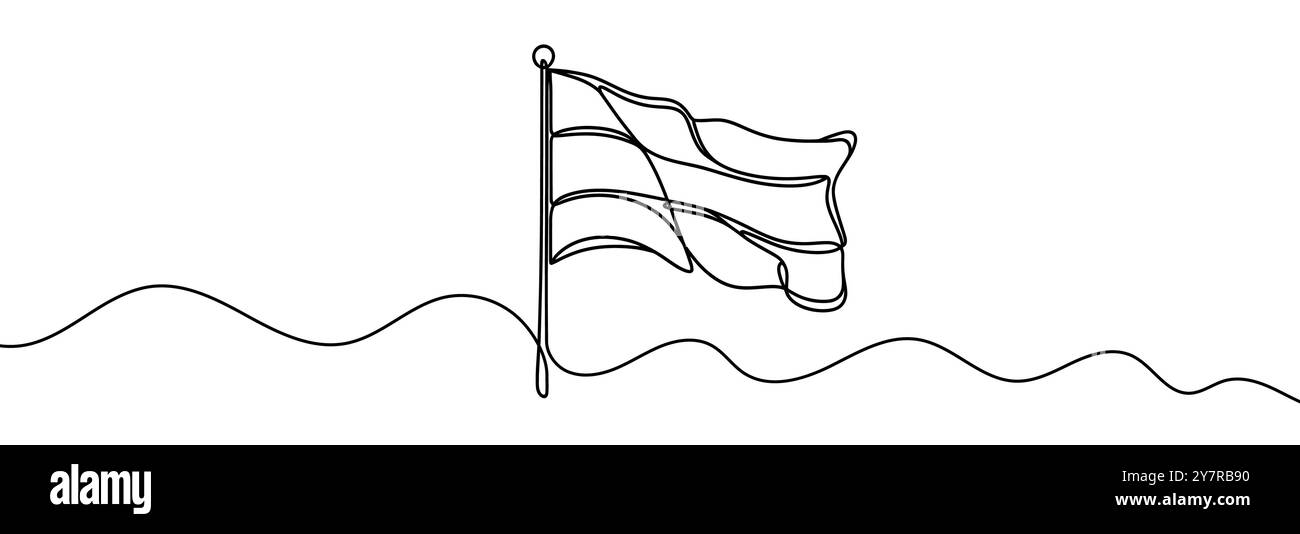 Continuous line drawing of flag. Single line drawing of a silhouette of ...