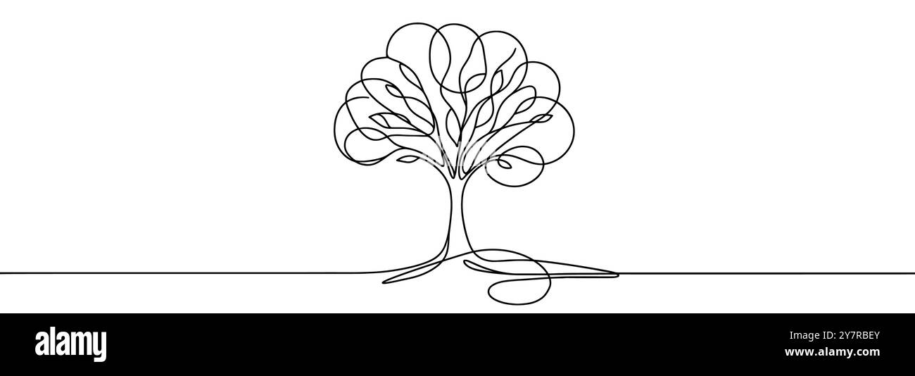Continuous line drawing of tree. One line drawing background. Vector ...