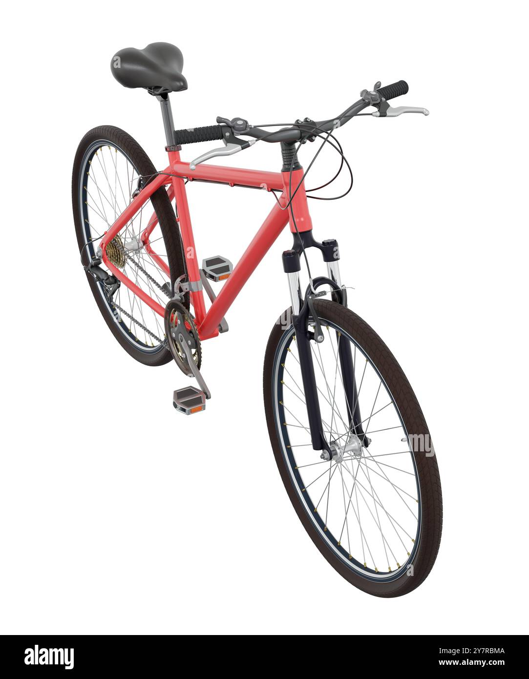 Red bicycle, side top view isolated on white background, 3D ...