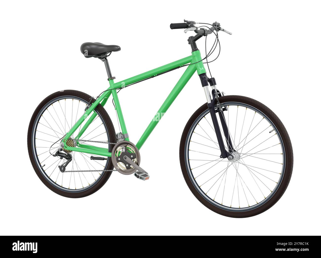 Green bicycle, side front view isolated on white background, 3D ...