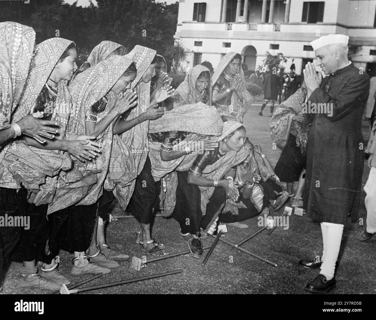 PRIME MINISTER NEHRU GREETS THE DANCERS. On 2.2.54, the folk dancers of ...