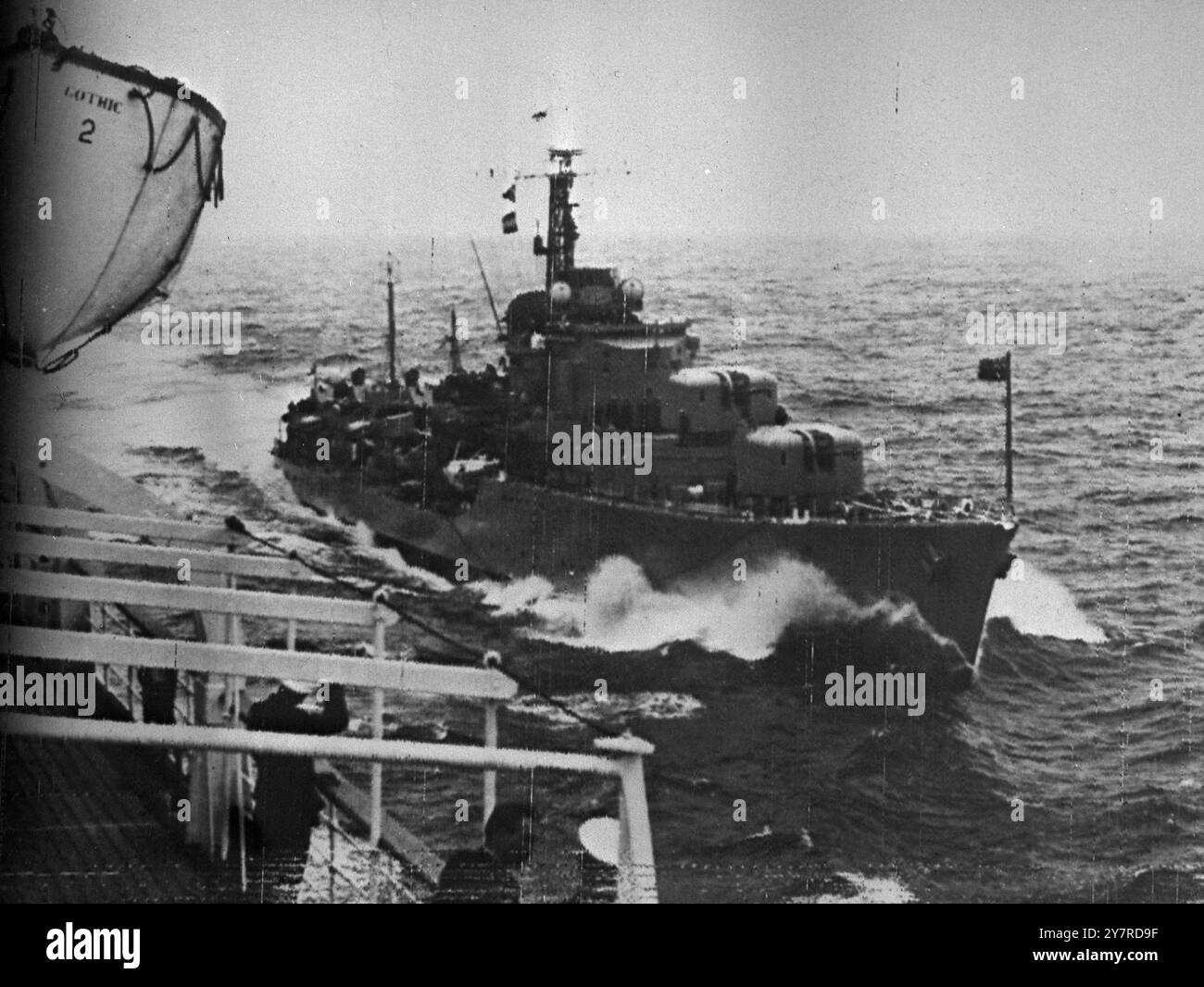 View from the Gothic - the Royal Liner - at support boat. 1954 Stock ...