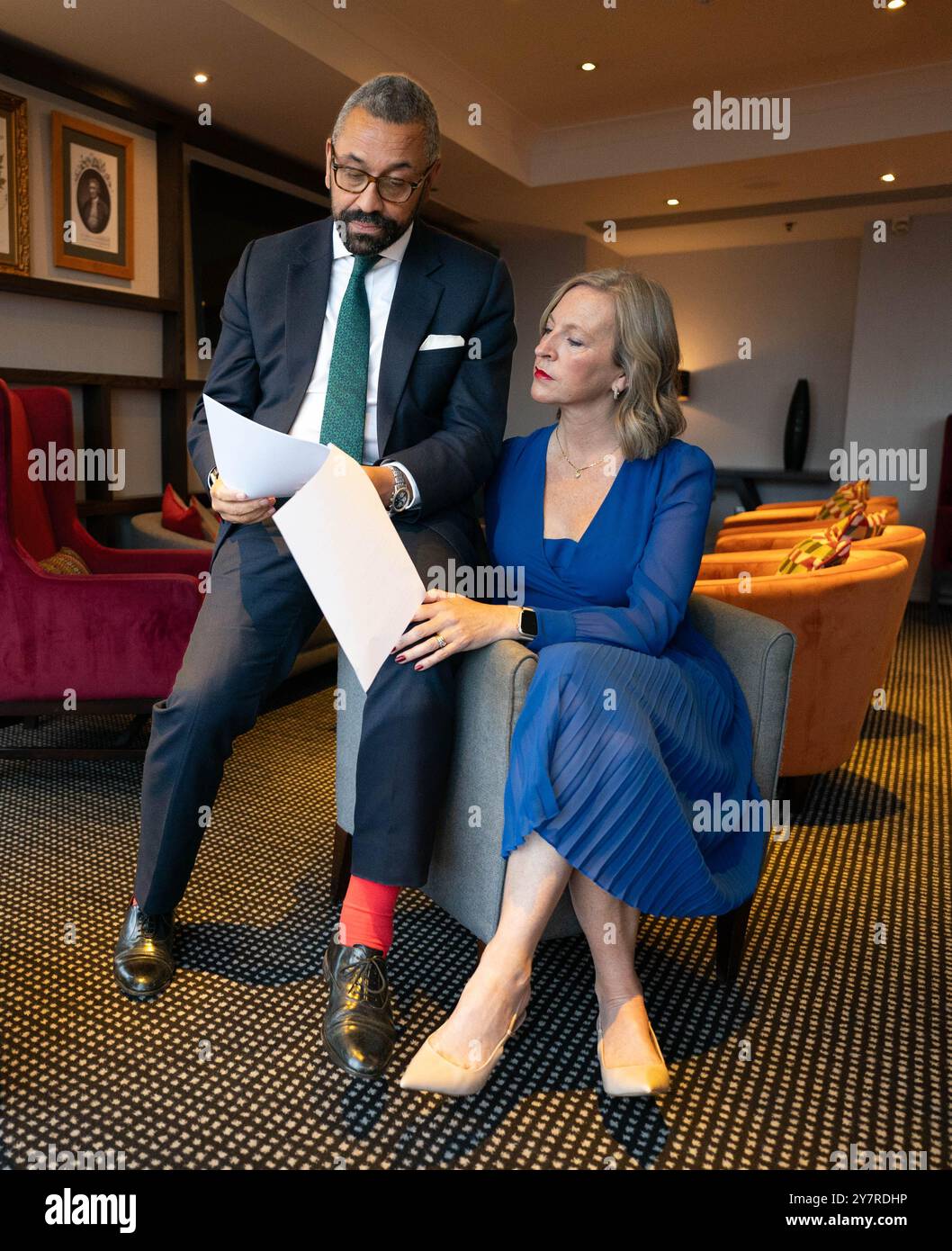 Tory leadership candidate, James Cleverly prepares his speech watched ...