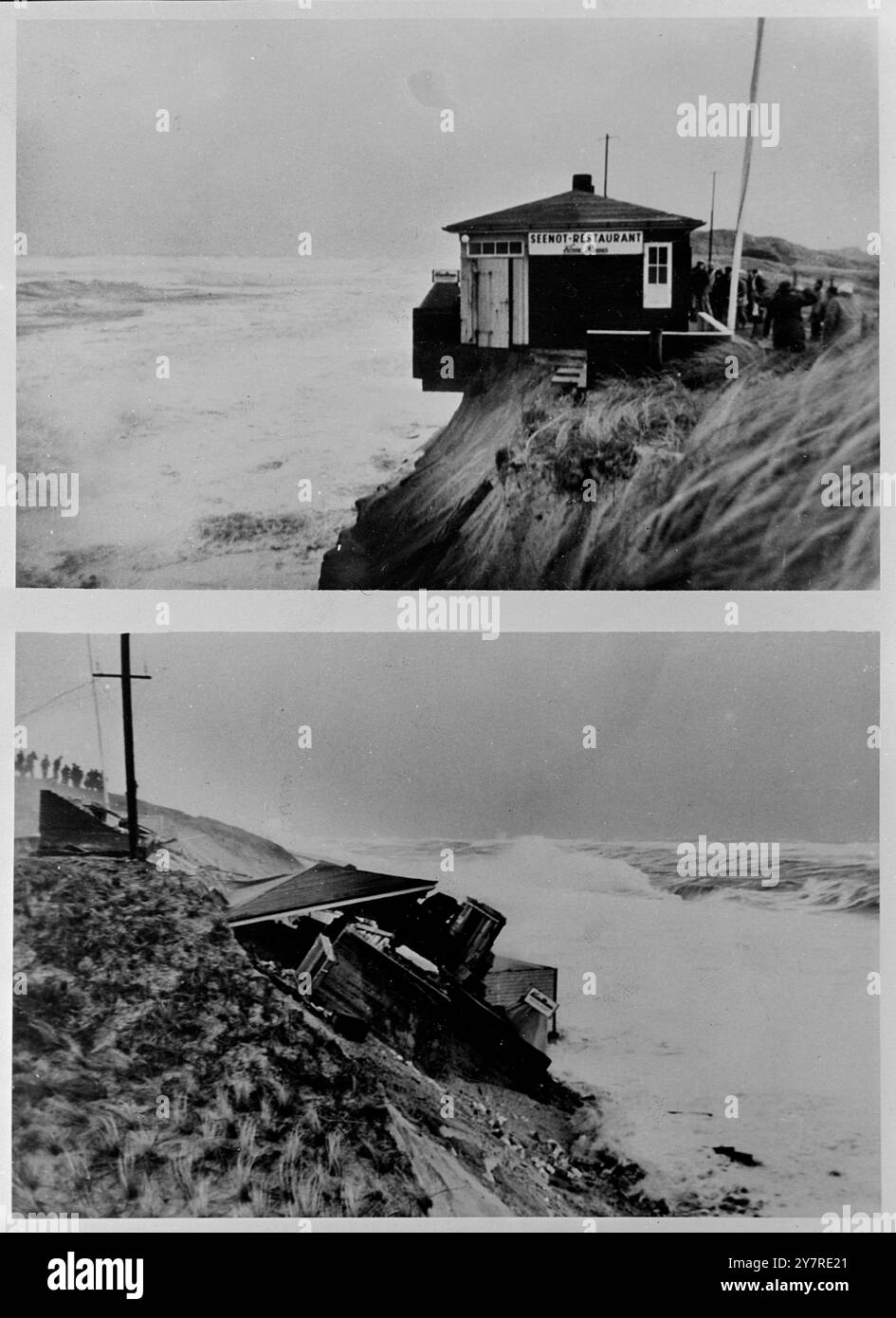 STORM SWEEPS HOUSE INTO SEA. I.N.P. photo shows. Storm-swept seas ...