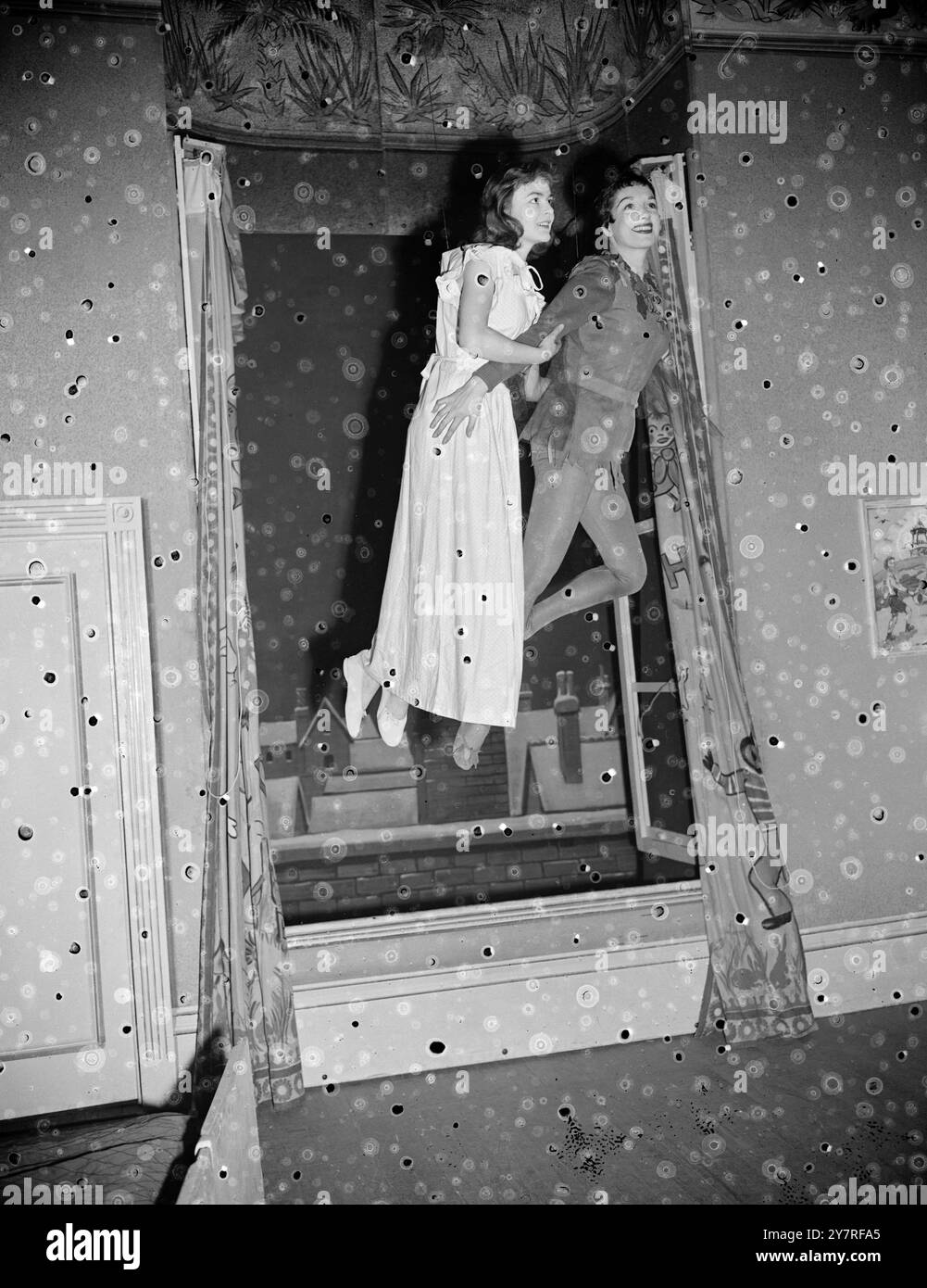 Peter & Wendy learn to fly. 17.12.53. Pat Kirkwood as Peter Pan and ...