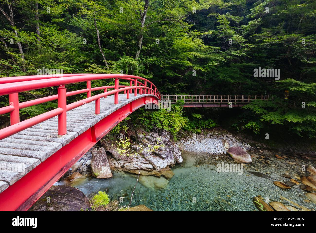 The magnificent Ryujin Falls and iconic red bridge at the start of ...
