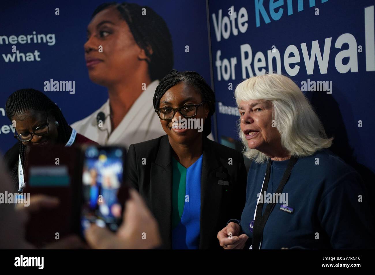 Tory leadership candidate Kemi Badenochtalks with party members during ...