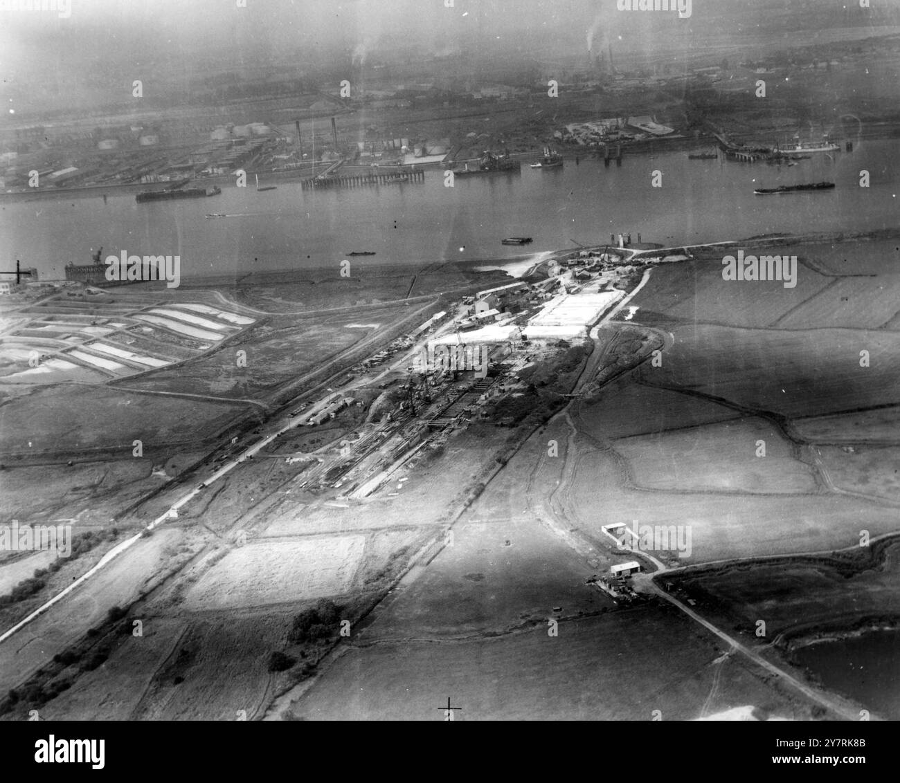 Aerial view of the construction site where the future Dartford Tunnel ...