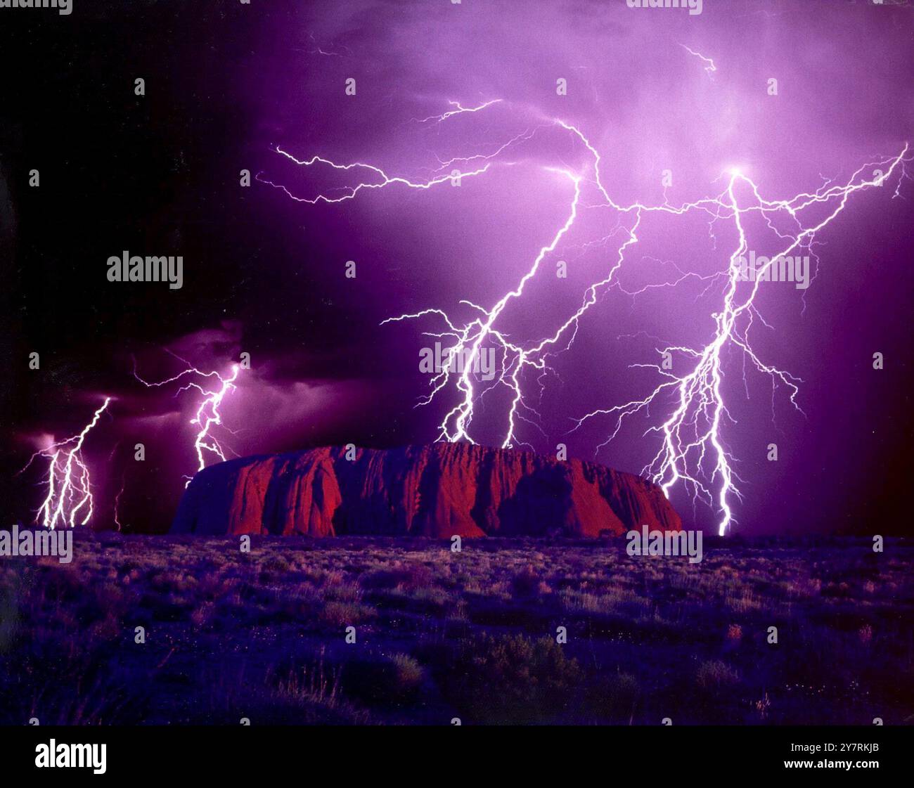 Lightning over Uluru (Ayers Rock) , NT Australia - edited graphic Stock ...