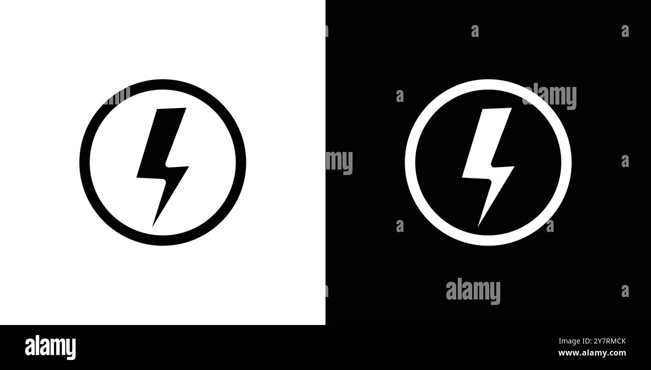 Lightning power charge icon vector line logo mark or symbol set ...