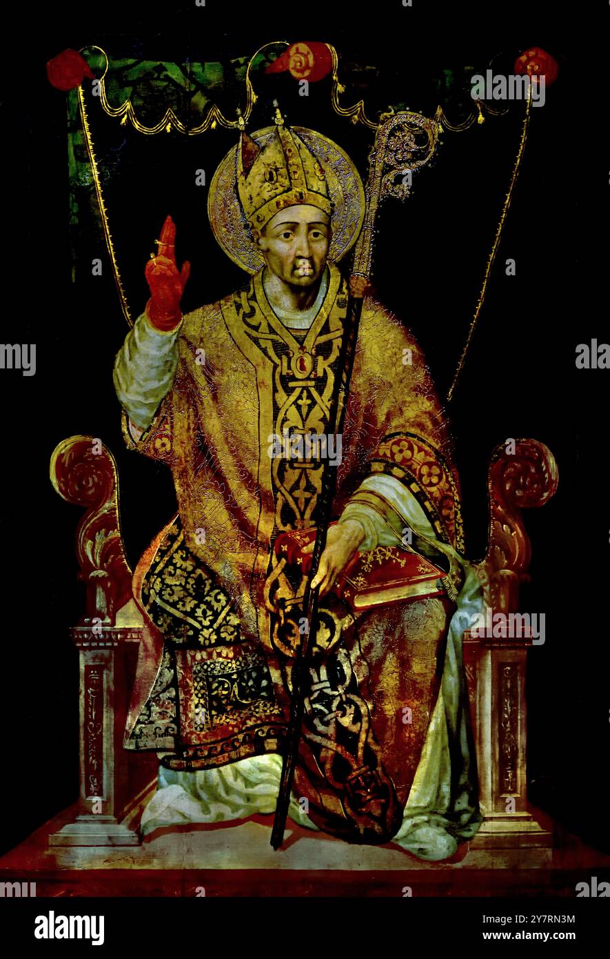 Bishop enthroned by MAESTRO DEL ROSARIO - MASTER OF THE ROSARY. Painter ...