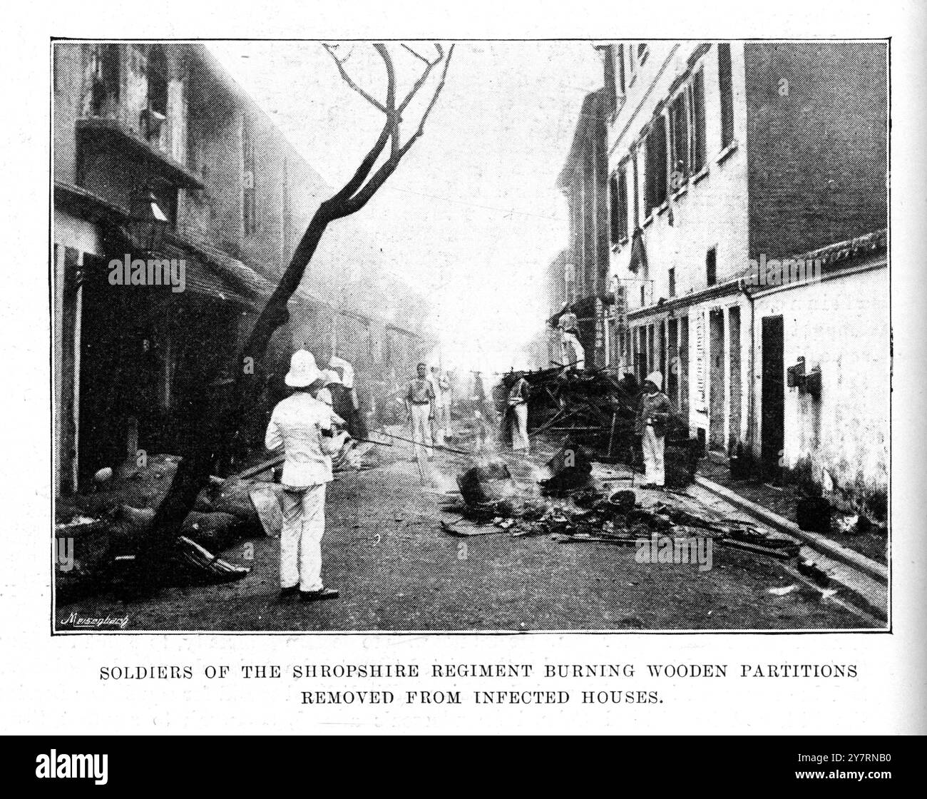 PLAGUE IN HONG KONGSoldiers of the Shropshire Regiment burning wooden ...