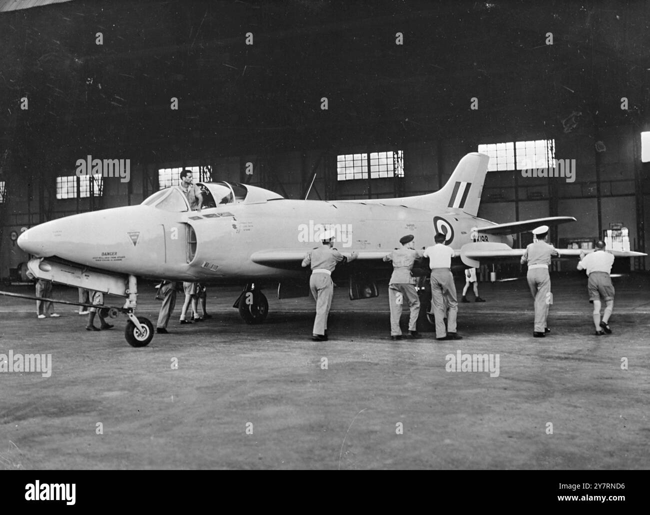 I.N.P. photo shows The blue swept-wing Supermarine Swift that Lithgow ...