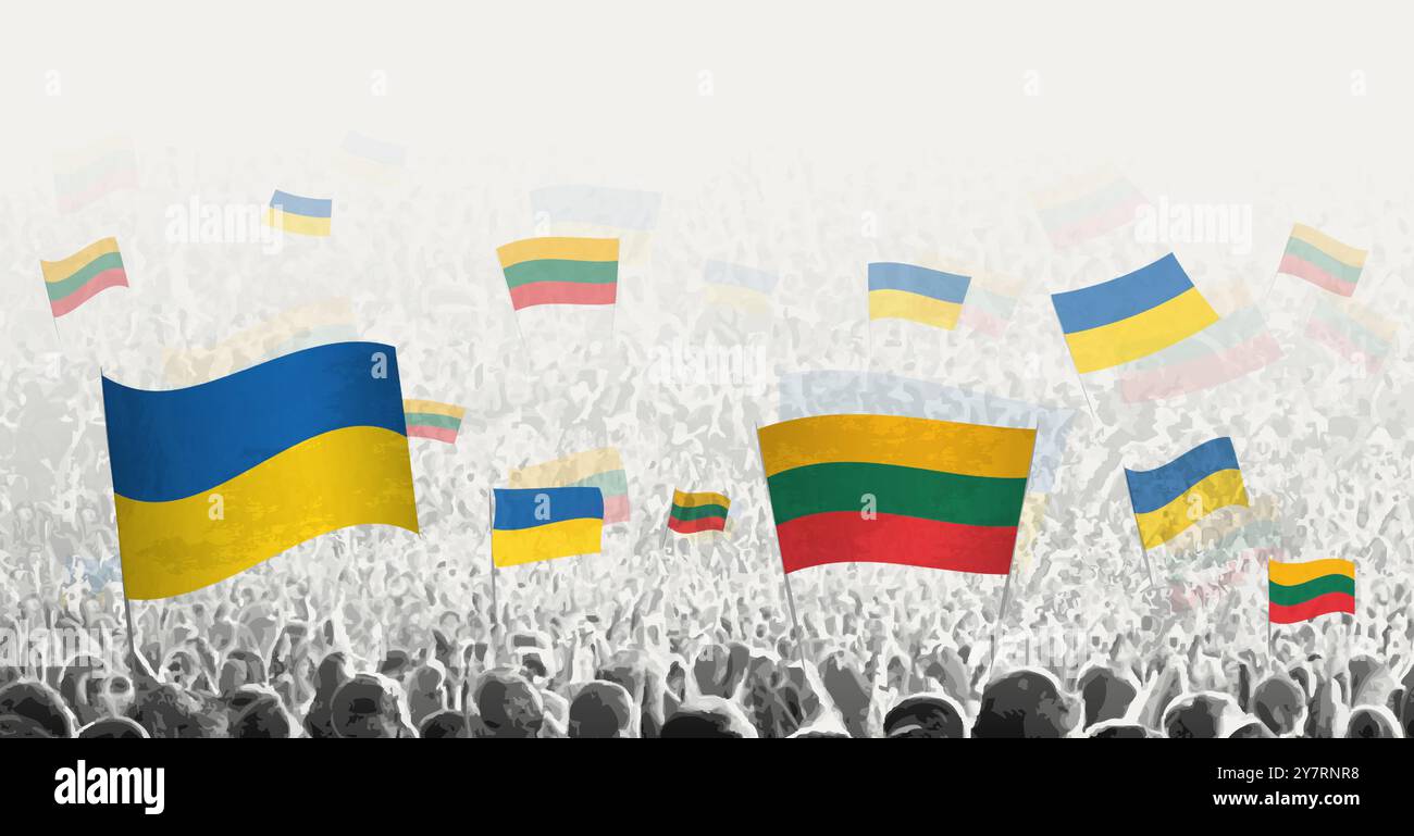 People waving flag of Lithuania and Ukraine, symbolizing Lithuania ...