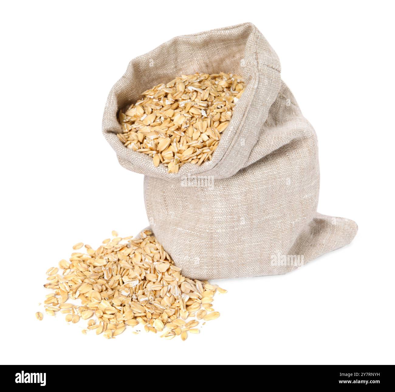 Dry oat flakes in burlap sack isolated on white Stock Photo - Alamy