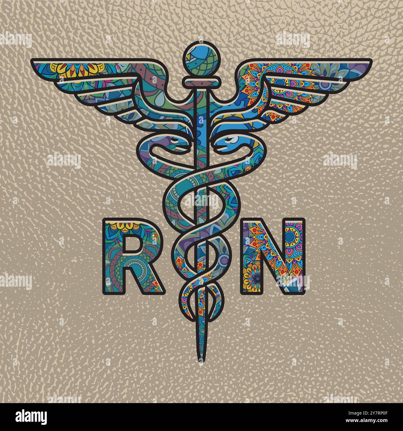 Registered Nurse, coloring medical symbol with RN text, Caduceus Symbol ...