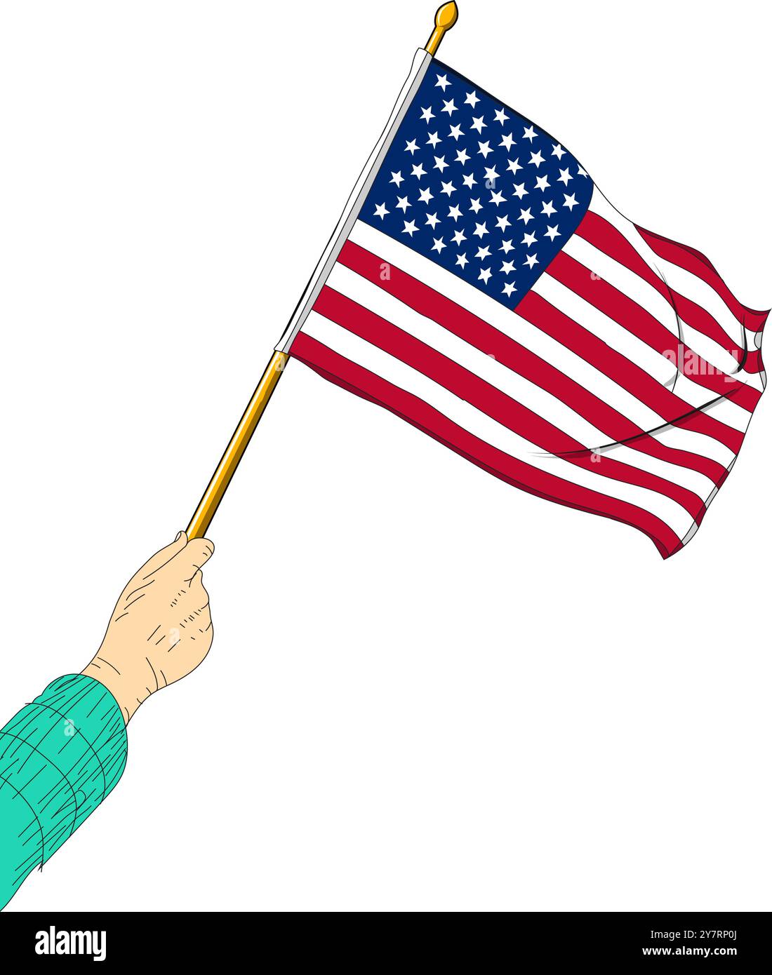 Hand holding American flag illustration on white background, hand, USA ...