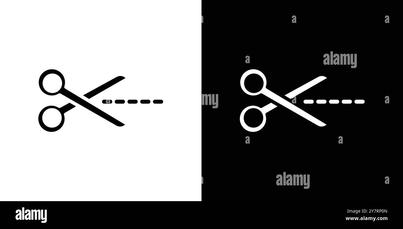Scissors with cut lines icon vector line logo mark or symbol set ...