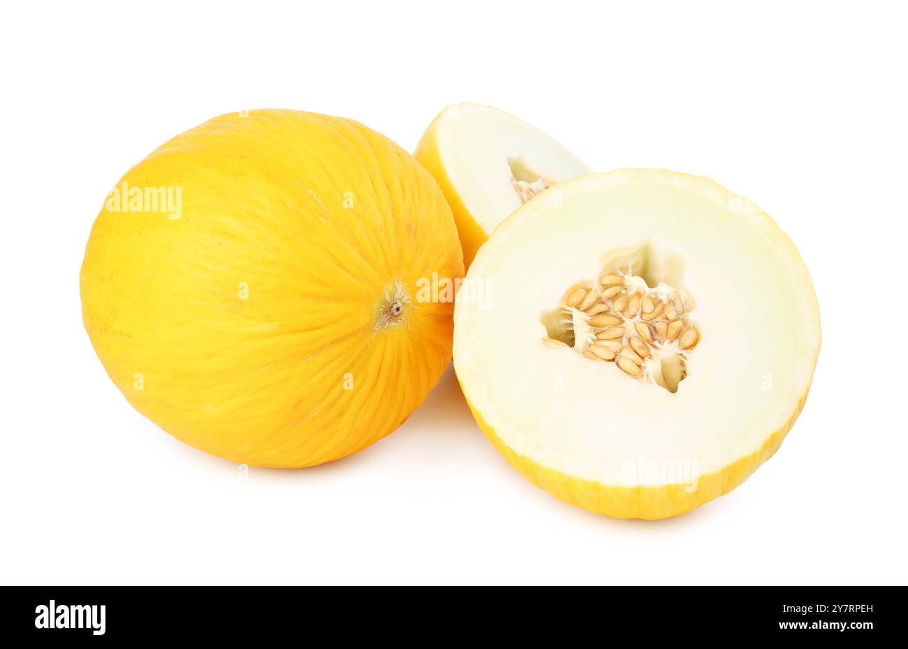 Whole and cut ripe melons isolated on white Stock Photo - Alamy