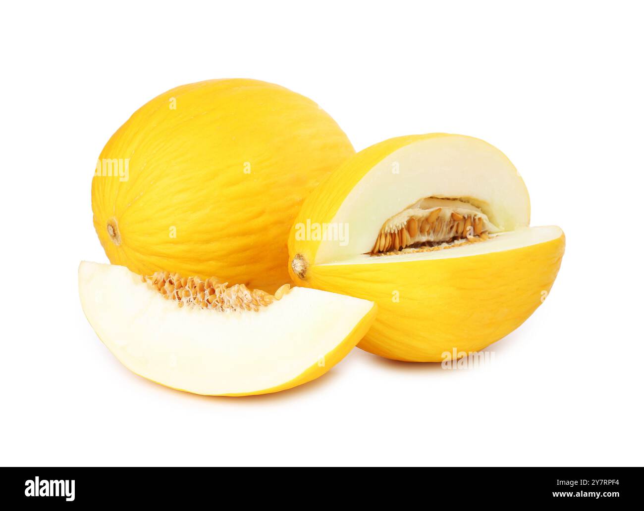 Whole and cut ripe melons isolated on white Stock Photo - Alamy