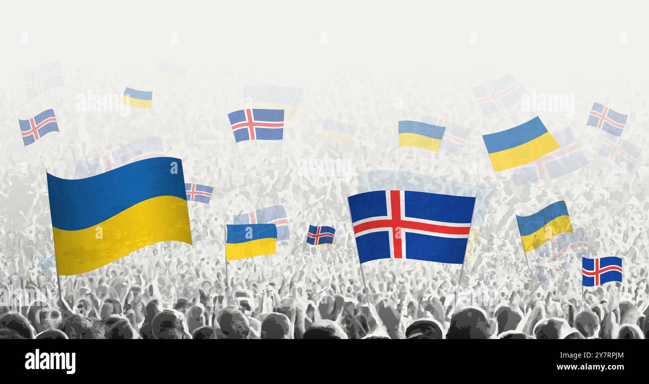 People waving flag of Iceland and Ukraine, symbolizing Iceland ...