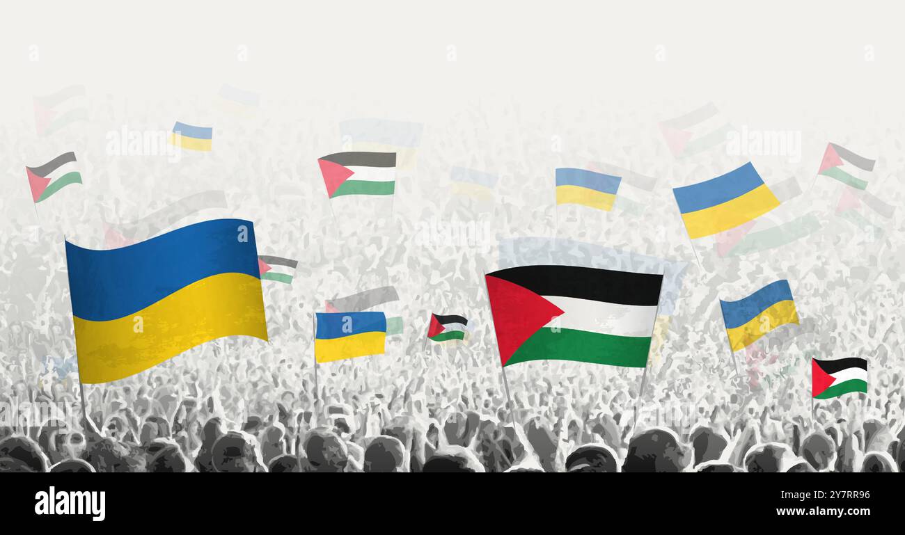 People waving flag of Palestine and Ukraine, symbolizing Palestine ...