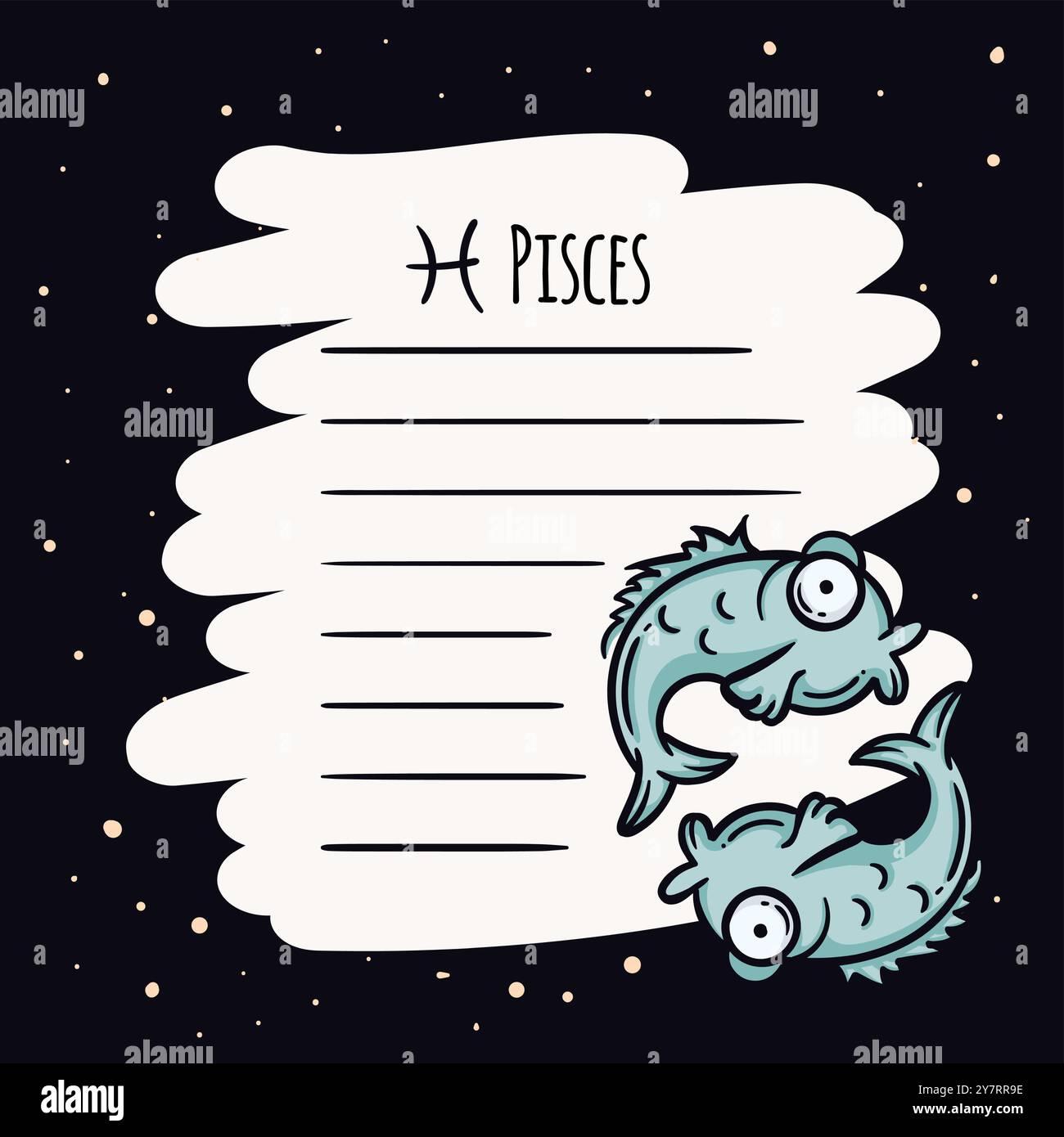 Simple vector notepad page template with Pisces zodiac sign ...