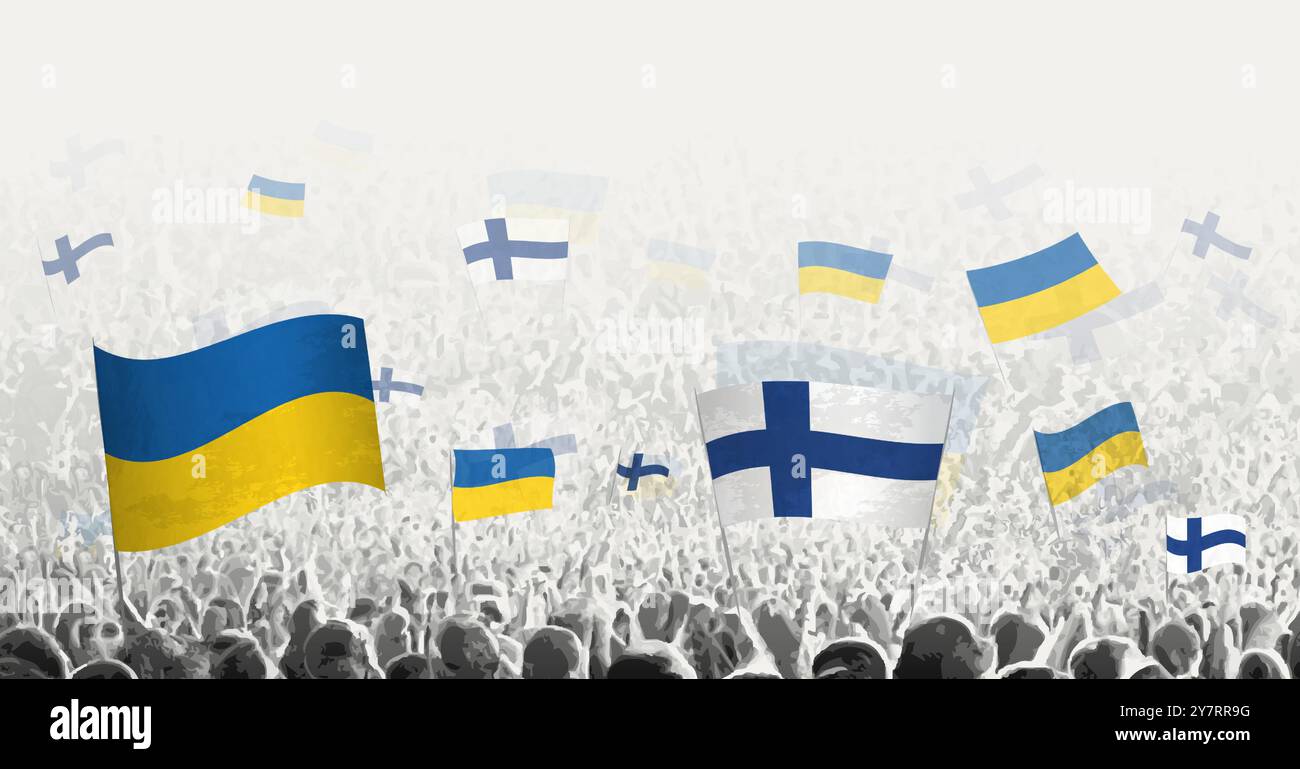 People waving flag of Finland and Ukraine, symbolizing Finland ...