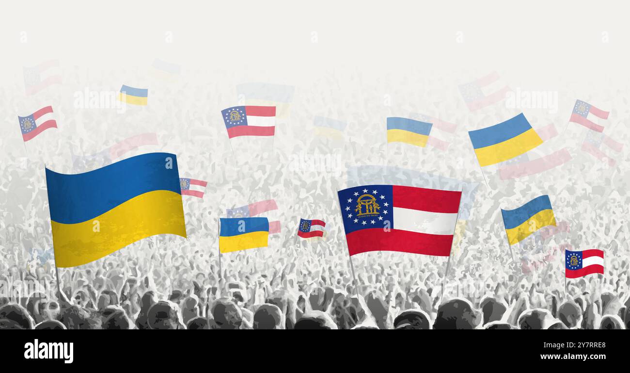 People waving flag of Georgia and Ukraine, symbolizing Georgia ...