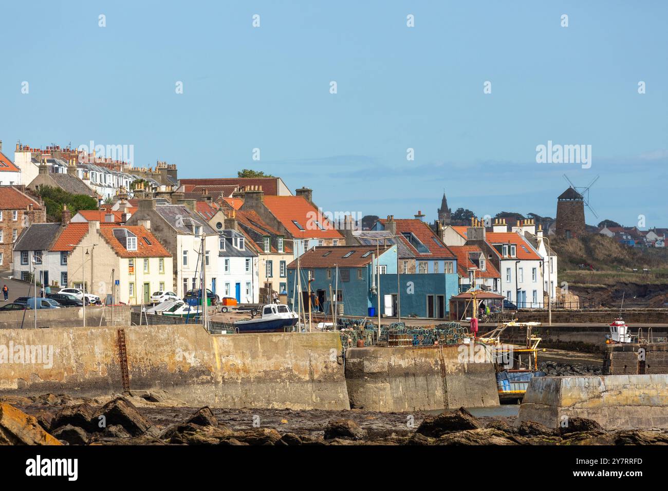 St Monans harbour with St Monans Windmill in the background, Fife ...