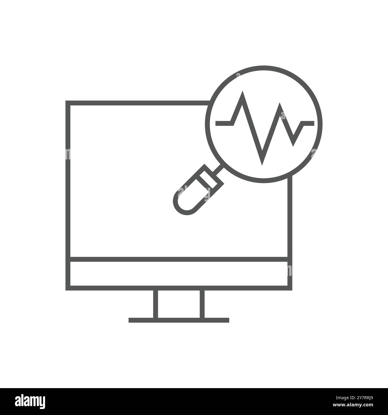 Icon of a computer screen with a magnifying glass showing a heartbeat ...
