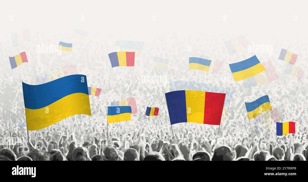 People waving flag of Romania and Ukraine, symbolizing Romania ...