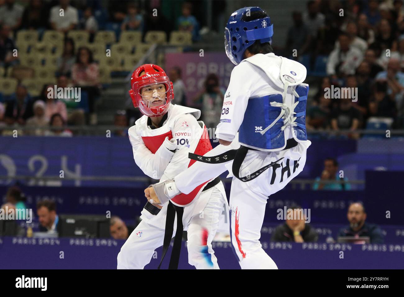 Thanwa KAENKHAM of Thailand (blue) vs Bopha KONG of France (red) in the ...