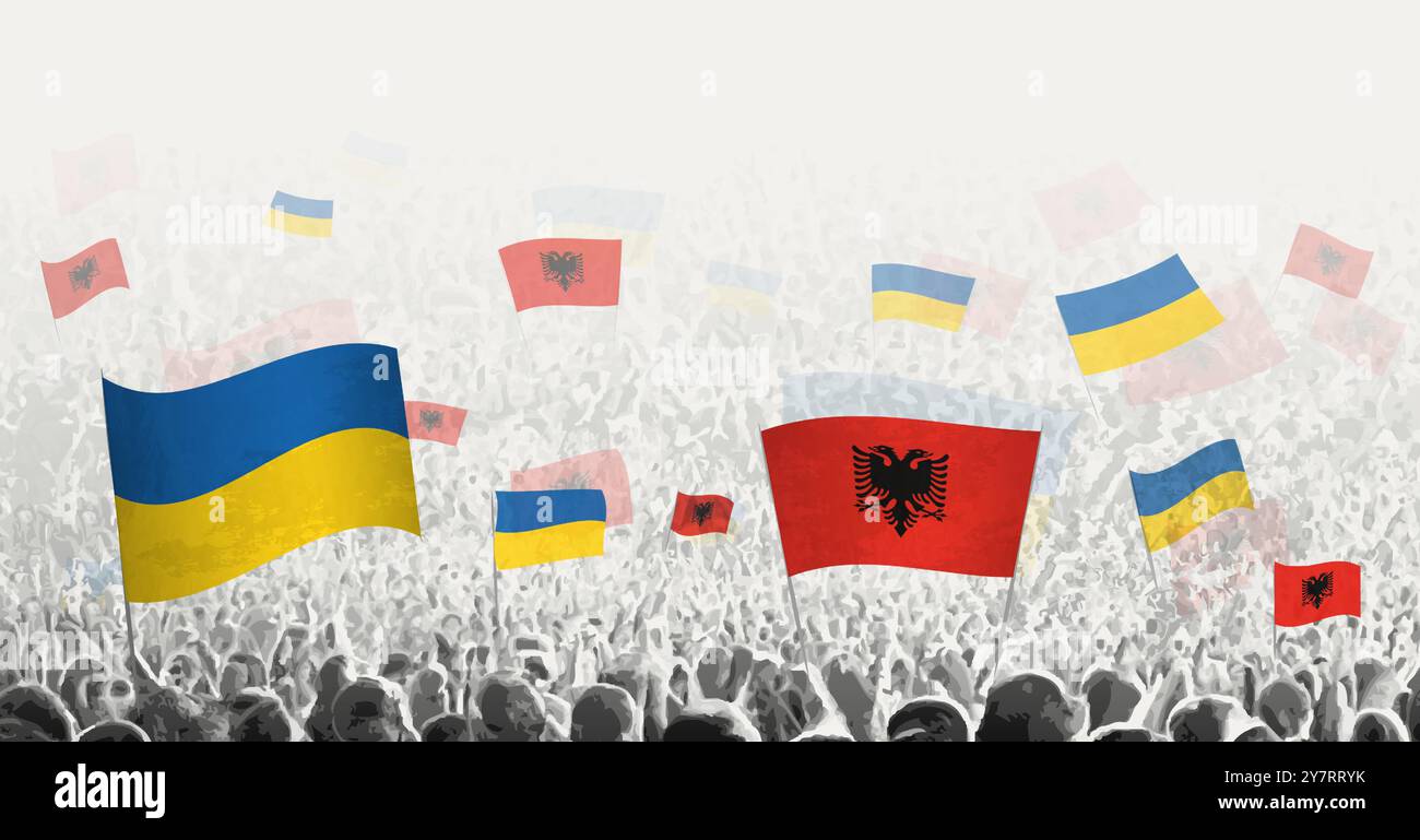 People waving flag of Albania and Ukraine, symbolizing Albania ...