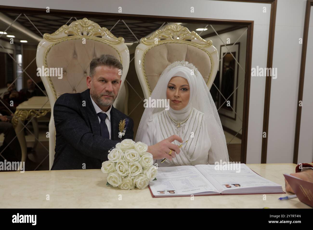 Gaziantep, Turkiye. 07 February 2024. A Turkish couple getting married ...