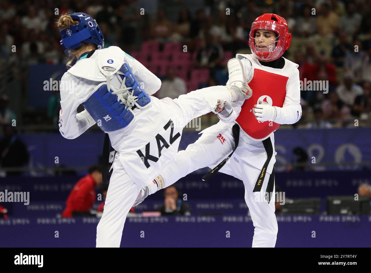 Milana KRASSAVTSEVA of Kazakhstan (blue) vs Salma ALI ABD AL MONEEM ...