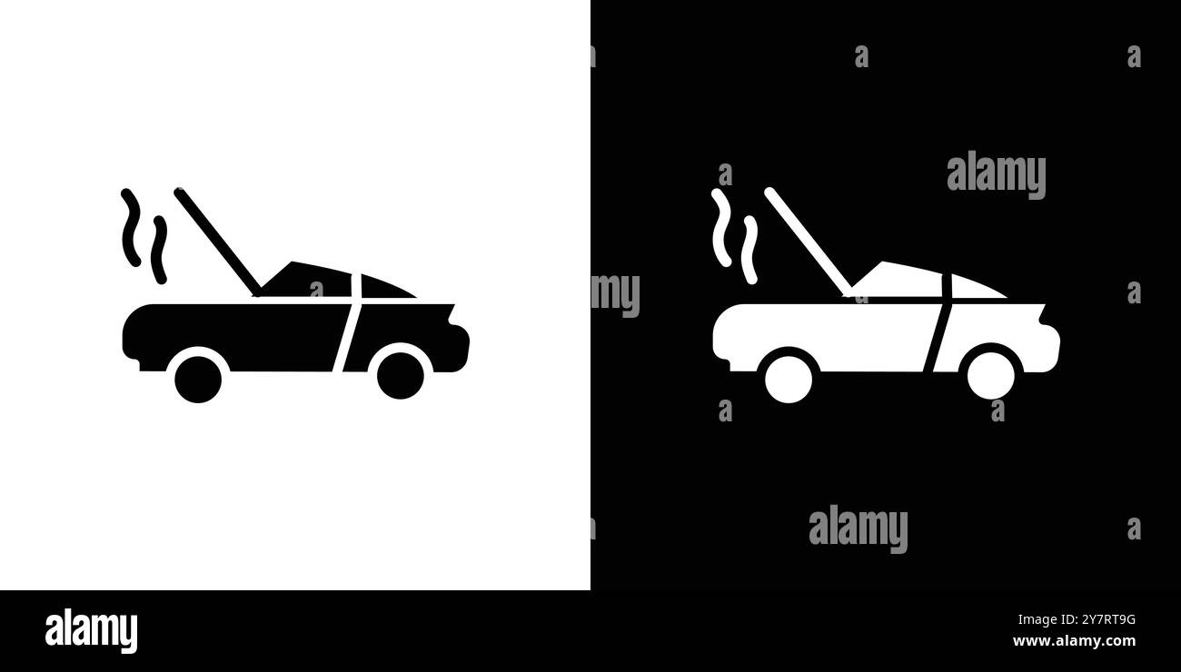 Broken car with open hood icon vector line logo mark or symbol set ...