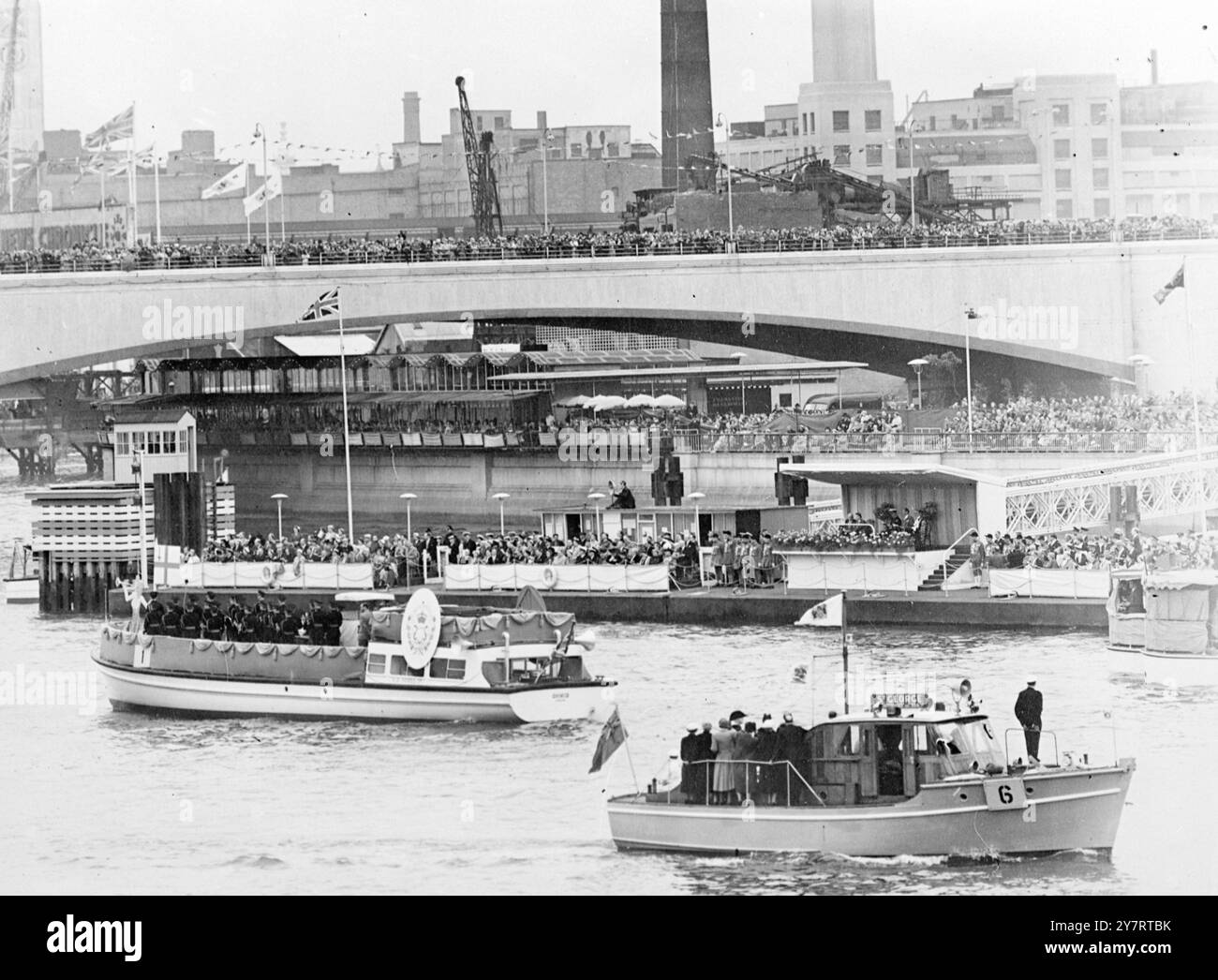 ROYAL RIVER PAGEANT ON THAMES 22.7.53. The Queen and the Duke of ...