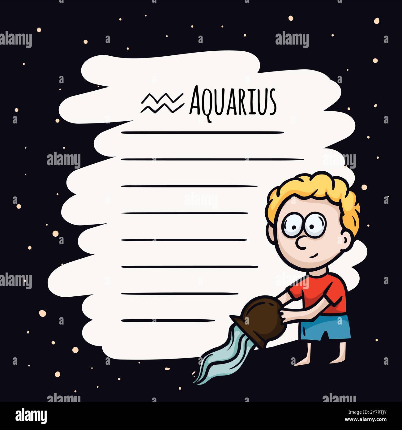 Simple vector notepad page template with Aquarius zodiac sign ...