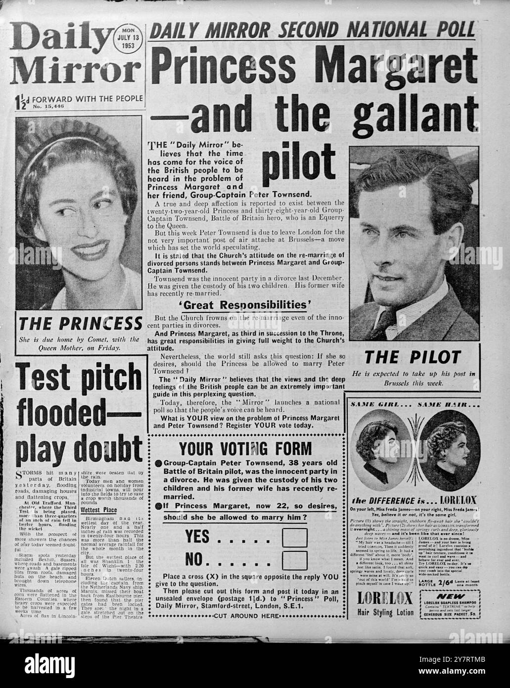 "SHOULD THE PRINCESS BE ALLOWED TO MARRY PETER TOWNSEND?" ASKS BRITISH ...