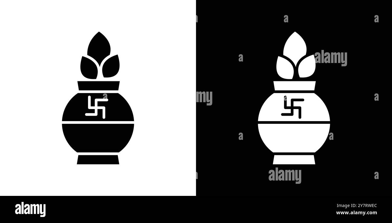 Kalash with coconut icon vector line logo mark or symbol set collection ...