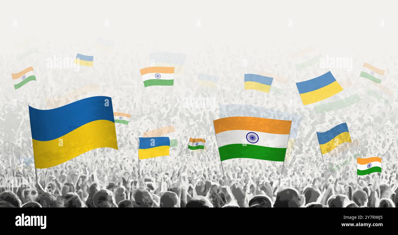 People waving flag of India and Ukraine, symbolizing India solidarity ...