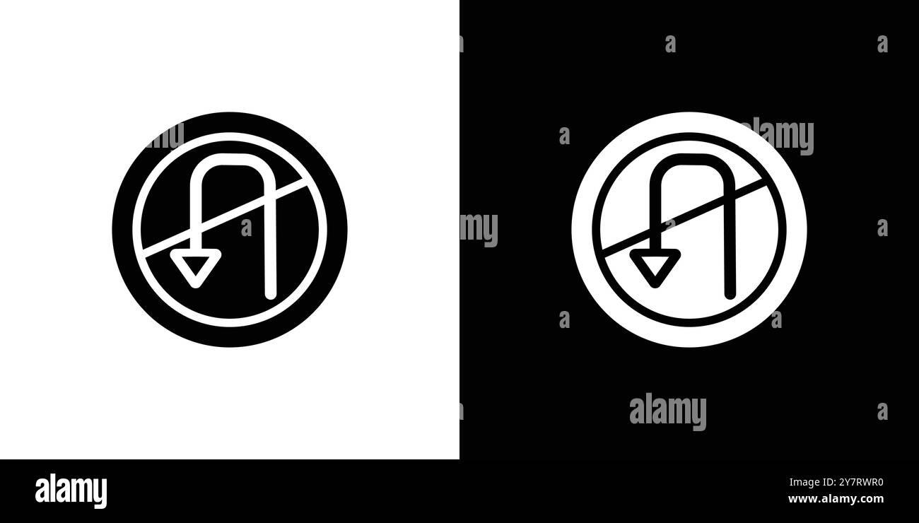 No U turn sign icon vector line logo mark or symbol set collection outline style Stock Vector ...