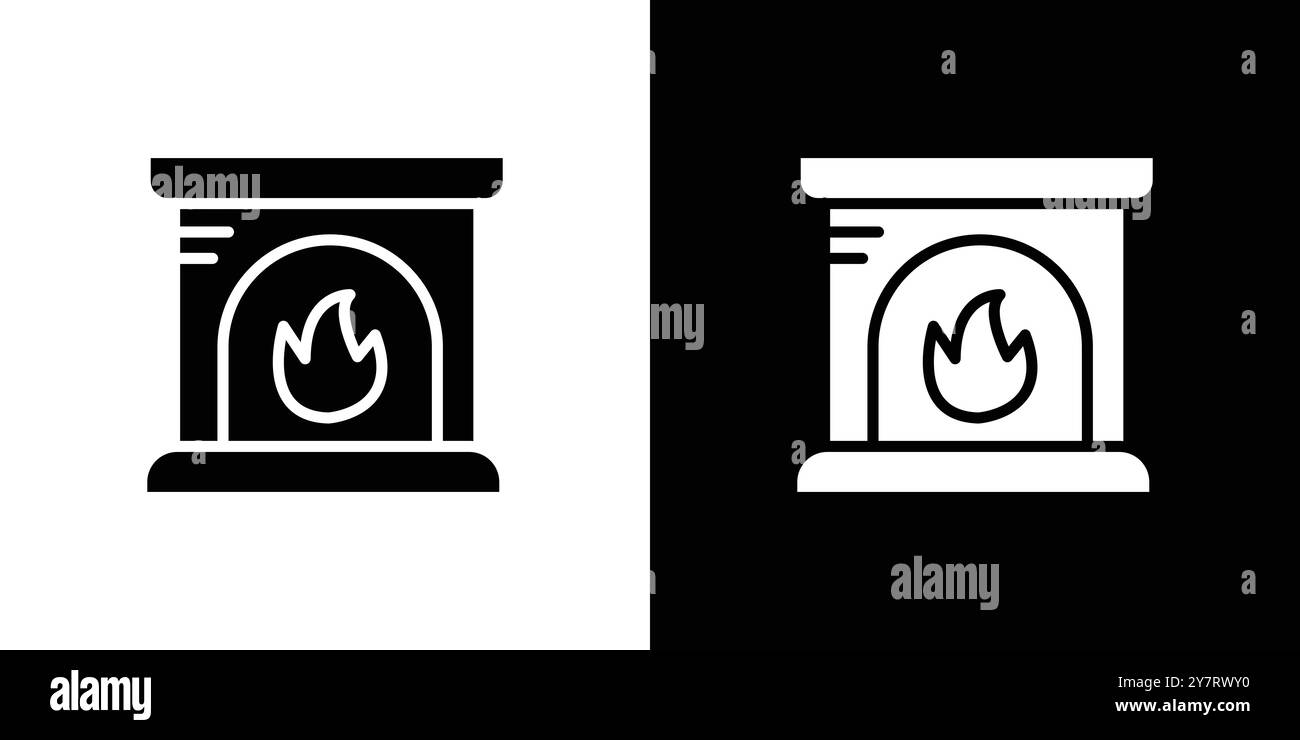 Fireplace icon vector line logo mark or symbol set collection outline ...