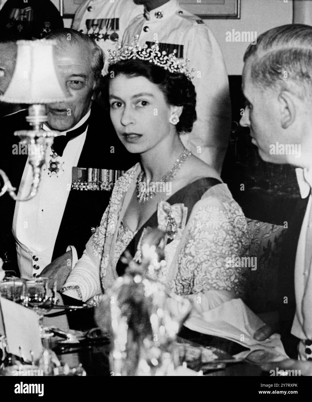 The Queen dines with her navy The Queen dining aboard the HMS Vanguard ...
