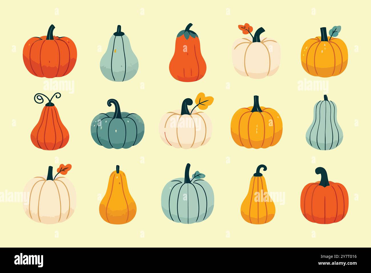 Set of pumpkins in various shapes sizes and colors Stock Vector Image ...