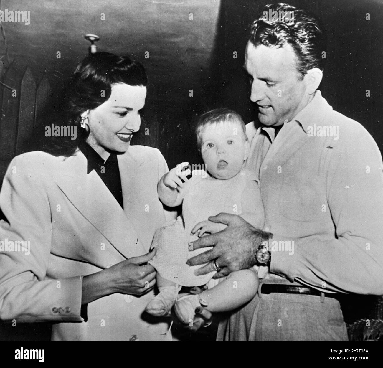 Actress Jane Russell with her husband Bob Waterfield and their baby ...