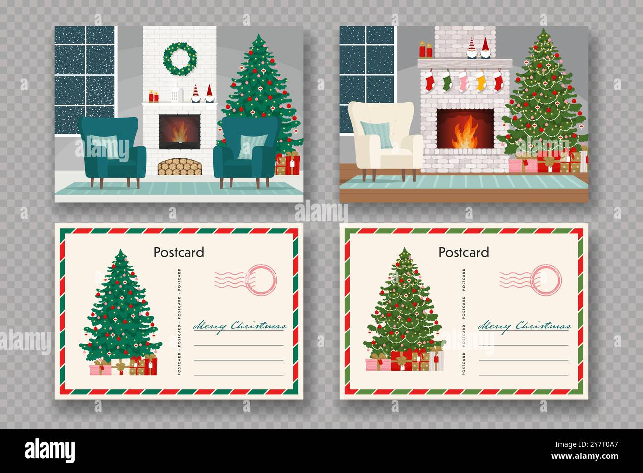 Christmas Postcards, Mail Letters with Cozy Xmas Interior pictures ...