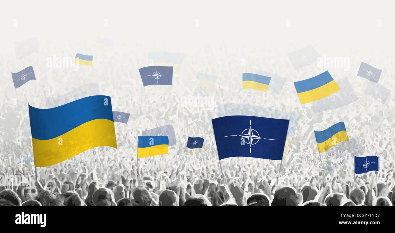 People waving flag of Nato and Ukraine, symbolizing Nato solidarity for ...